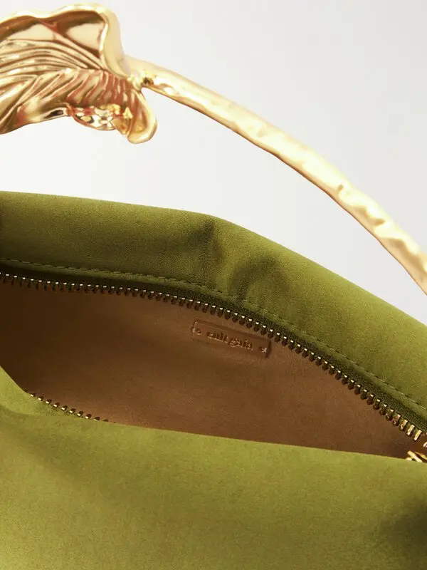 Cult Gaia Calla Gold-tone Floral-embellished Satin Top-handle Bag - Green