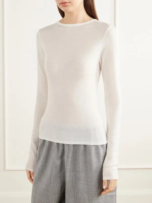 ST. AGNI Ribbed Merino Wool Knitted Top - Neutrals