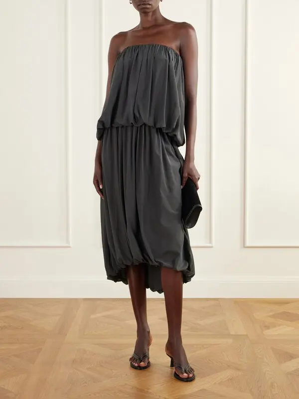 ST. AGNI Balloon Gathered Chiffon Midi Skirt - Gray