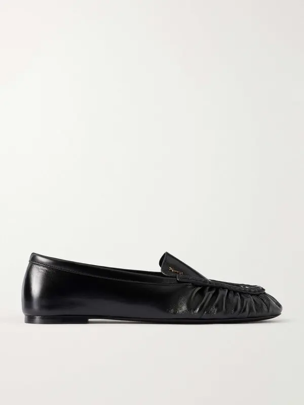 Saint Laurent Loaferino Gathered Leather Ballet Flats - Black