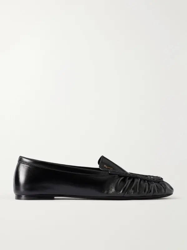 Saint Laurent Loaferino Gathered Leather Ballet Flats - Black