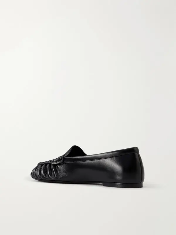Saint Laurent Loaferino Gathered Leather Ballet Flats - Black