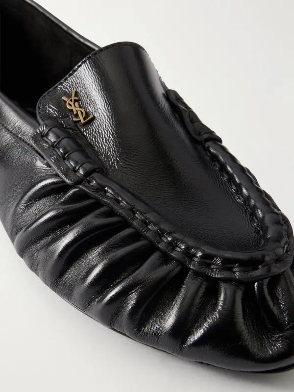 Saint Laurent Loaferino Gathered Leather Ballet Flats - Black