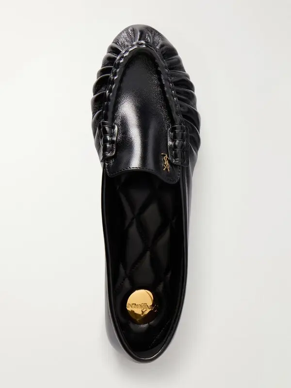 Saint Laurent Loaferino Gathered Leather Ballet Flats - Black