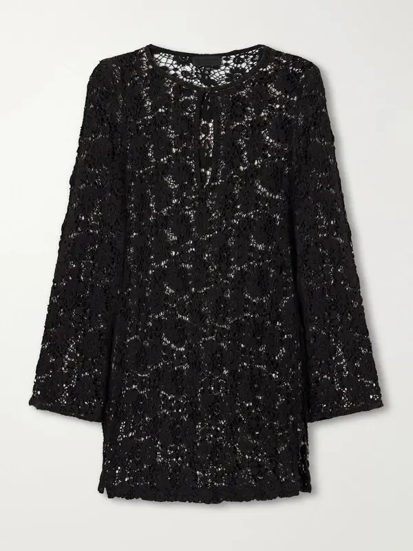 NILI LOTAN Cora Cotton Crochet-knit Mini Dress - Black