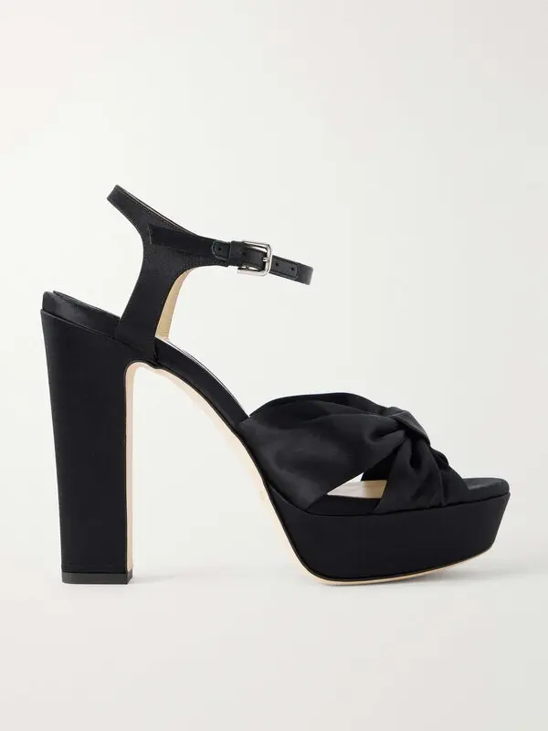 JIMMY CHOO Heloise 120 Knotted Satin Platform Sandals - Black