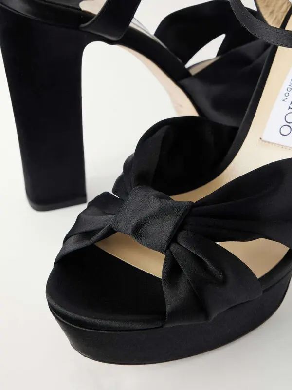 JIMMY CHOO Heloise 120 Knotted Satin Platform Sandals