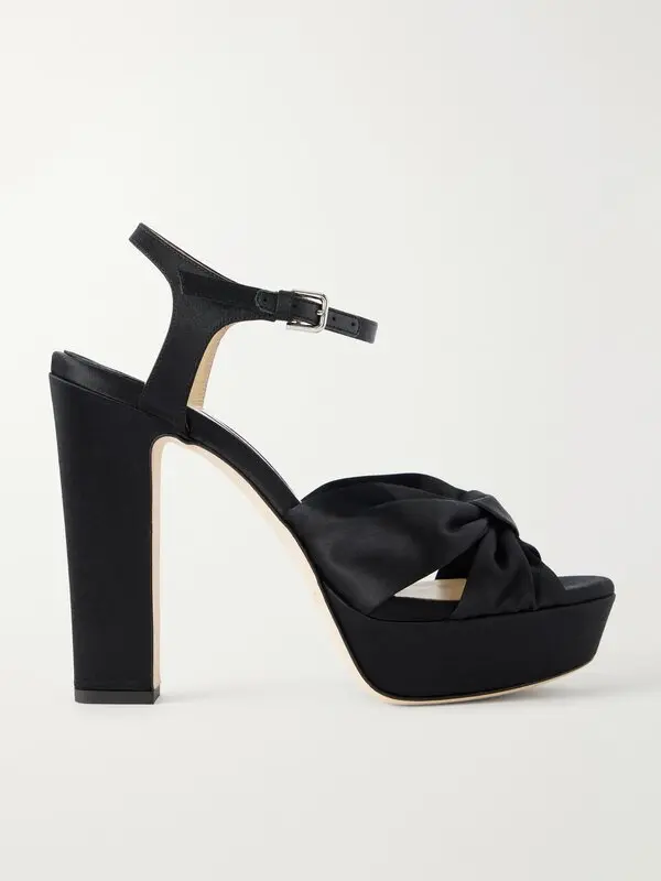 JIMMY CHOO Heloise 120 Knotted Satin Platform Sandals - Black