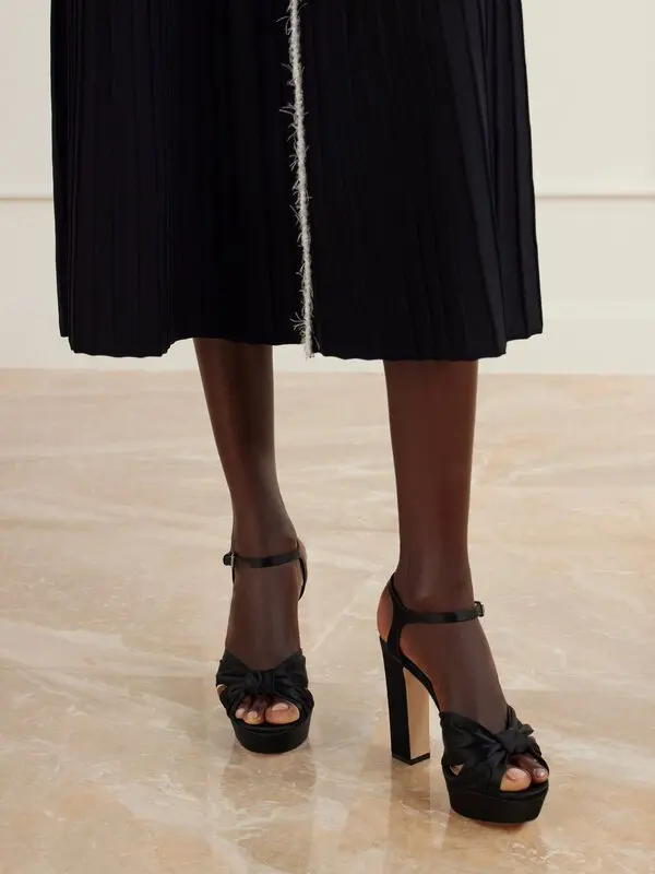 JIMMY CHOO Heloise 120 Knotted Satin Platform Sandals - Black