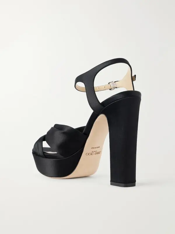 JIMMY CHOO Heloise 120 Knotted Satin Platform Sandals - Black