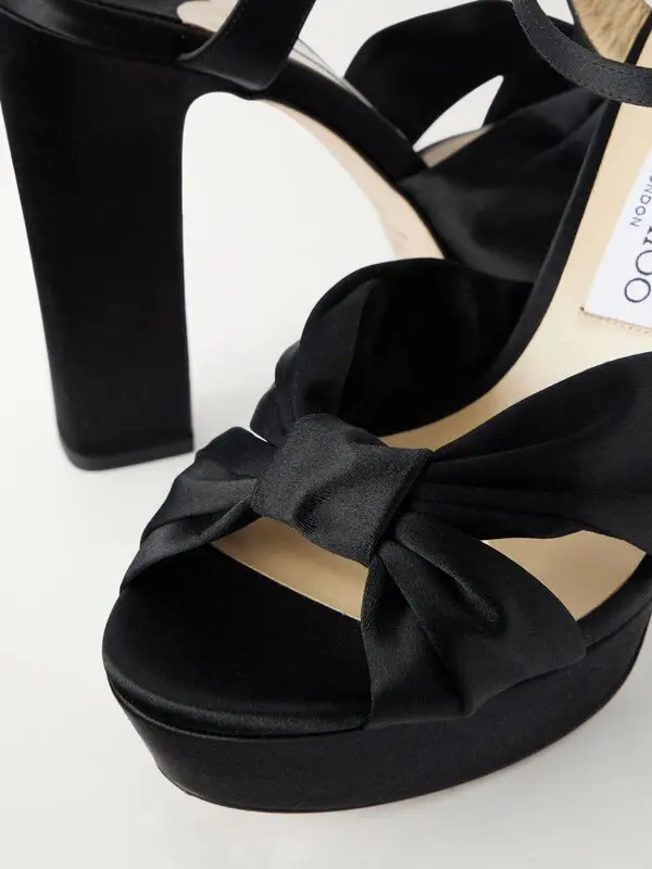 JIMMY CHOO Heloise 120 Knotted Satin Platform Sandals - Black