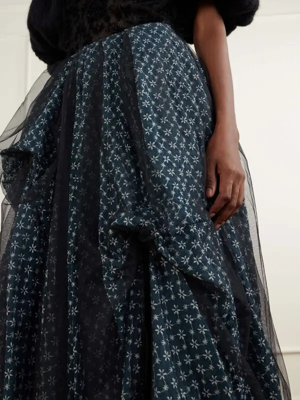 PAULINE DUJANCOURT Eli Asymmetric Embroidered-chiffon Midi Skirt