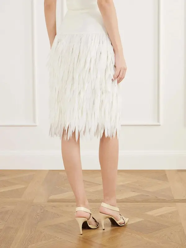 ST. AGNI Rib-trimmed Fringed Chiffon Midi Skirt