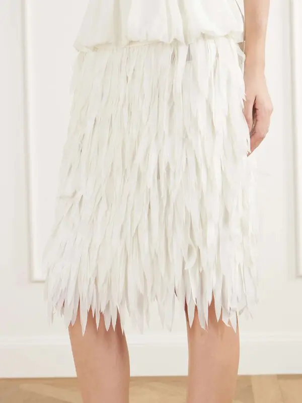 ST. AGNI Rib-trimmed Fringed Chiffon Midi Skirt