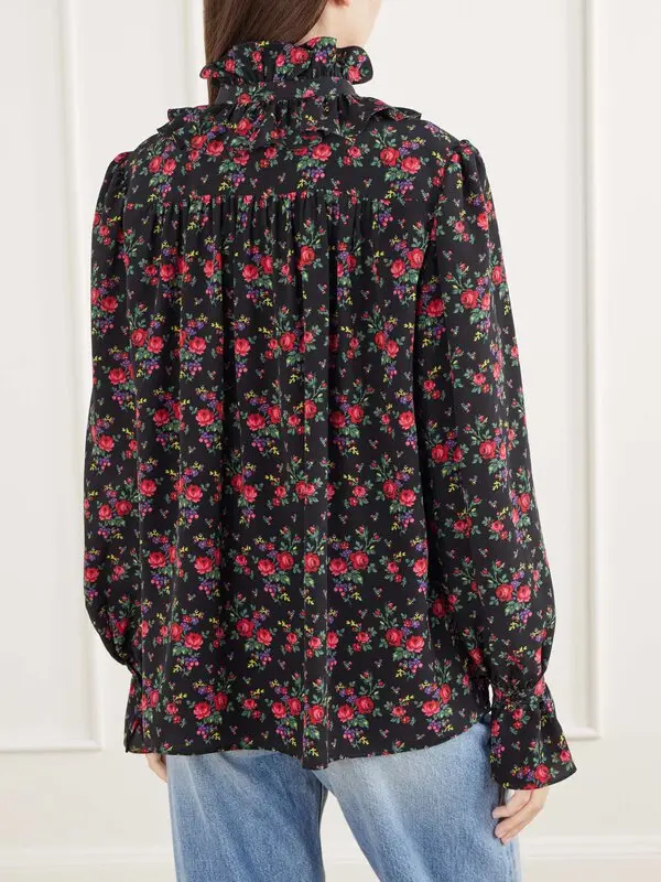 Chloé Ruffled-collar Floral-print Silk Crepe De Chine Blouse