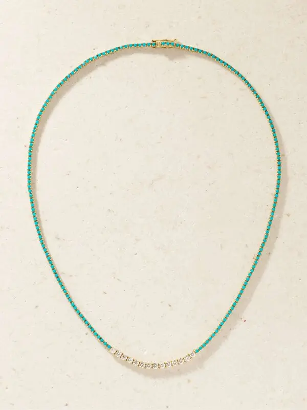 JENNIFER MEYER Small 18-karat Gold, Diamond And Tennis Necklace - Turquoise