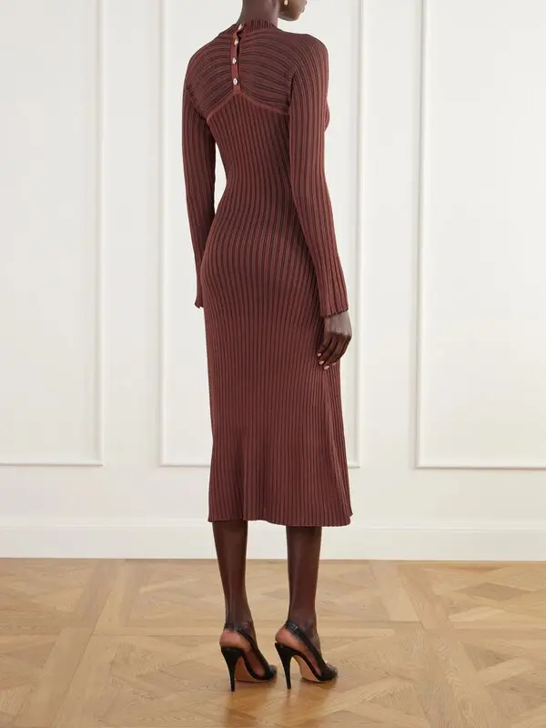 Proenza Schouler Roux Ribbed Midi Dress - Metallic