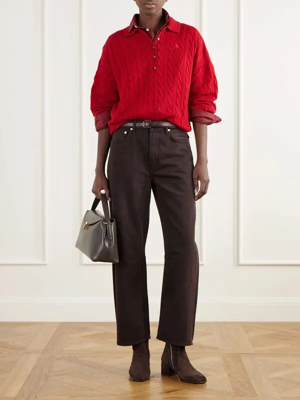 Polo Ralph Lauren Logo-embroidered Cable-knit Wool And Cashmere-blend Polo Sweater - Red