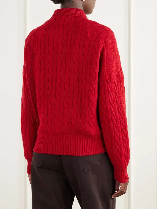 Polo Ralph Lauren Logo-embroidered Cable-knit Wool And Cashmere-blend Polo Sweater - Red