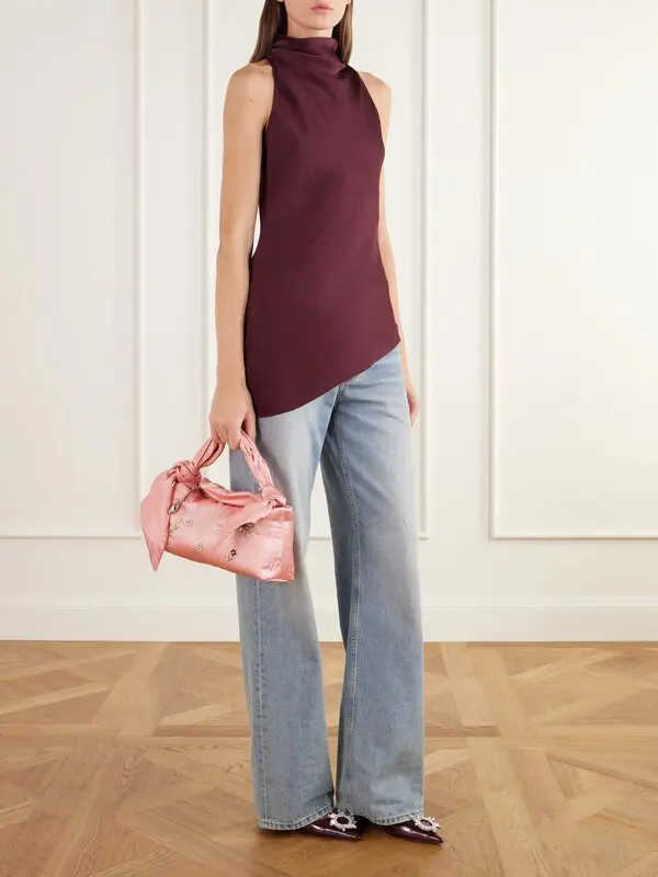 Erdem East West Bloom Crystal-embellished Embroidered Textured Satin Top-handle Bag