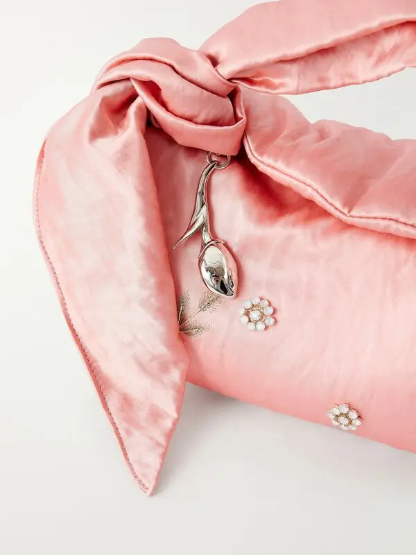 Erdem East West Bloom Crystal-embellished Embroidered Textured Satin Top-handle Bag