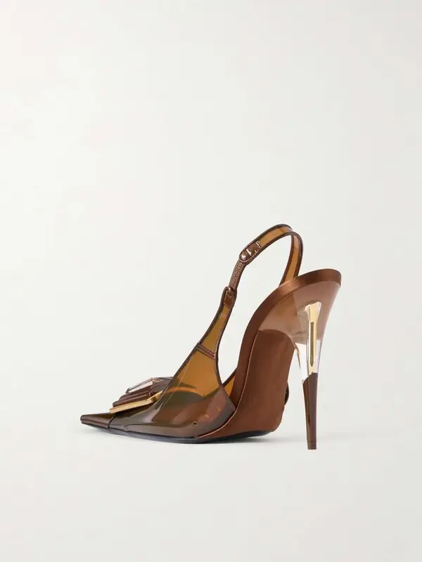 Saint Laurent Sibyl 110 Embellished Patent-leather Trimmed Rubber Slingback Pumps - Brown