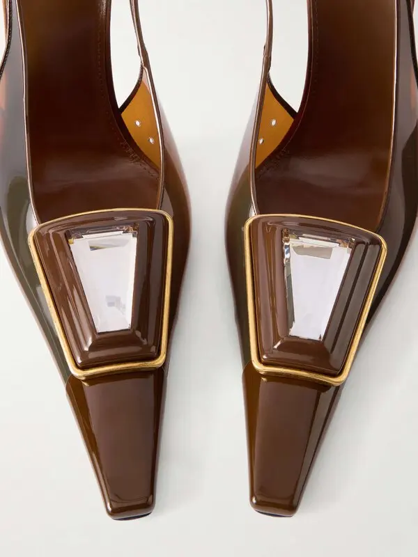 Saint Laurent Sibyl 110 Embellished Patent-leather Trimmed Rubber Slingback Pumps - Brown