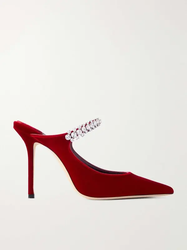 JIMMY CHOO Bing 100 Crystal-embellished Velvet Pumps - Red