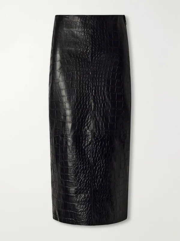 ARMA Meeka Paneled Croc-effect Leather Midi Skirt