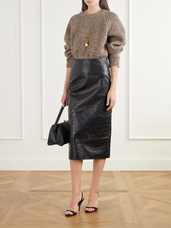 ARMA Meeka Paneled Croc-effect Leather Midi Skirt