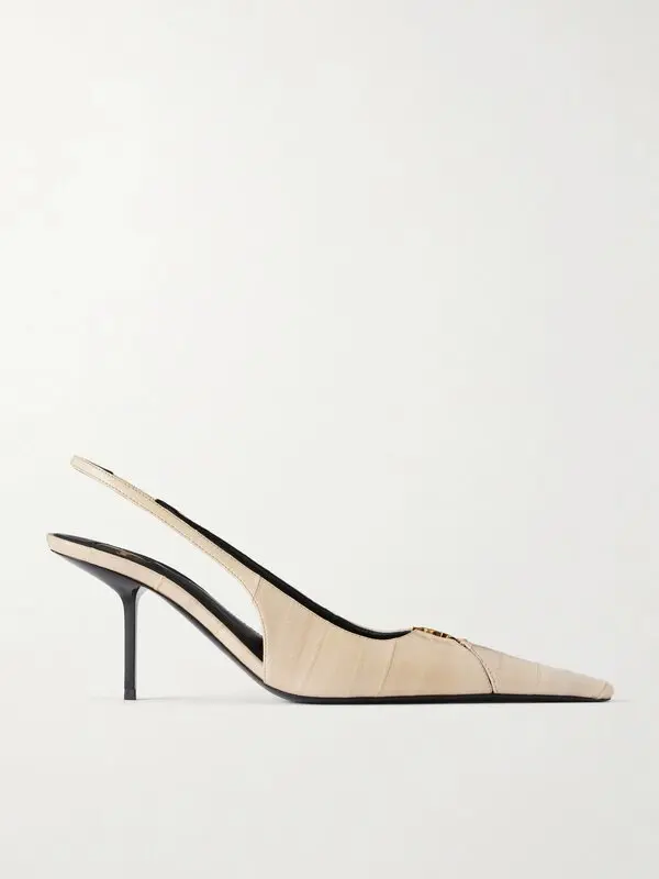 Saint Laurent Babylone 75 Logo-embellished Eel Slingback Pumps - Neutrals