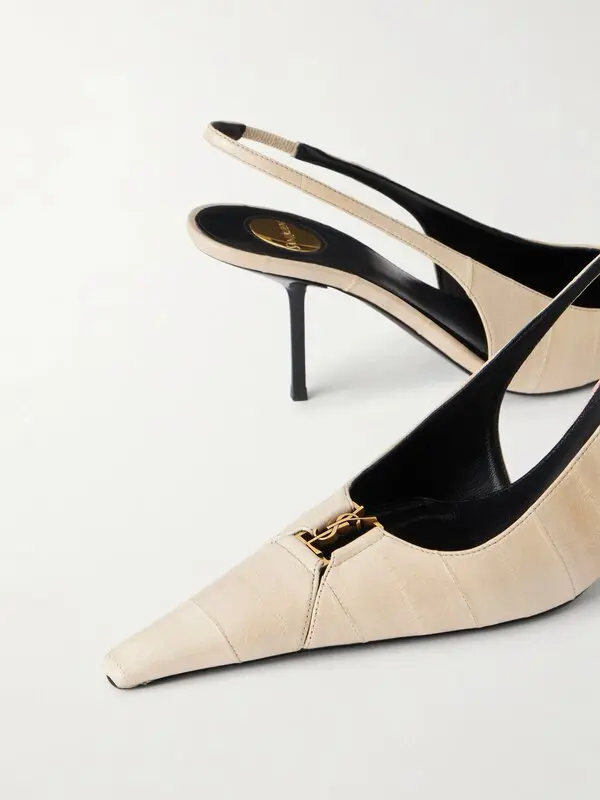 Saint Laurent Babylone 75 Logo-embellished Eel Slingback Pumps - Neutrals