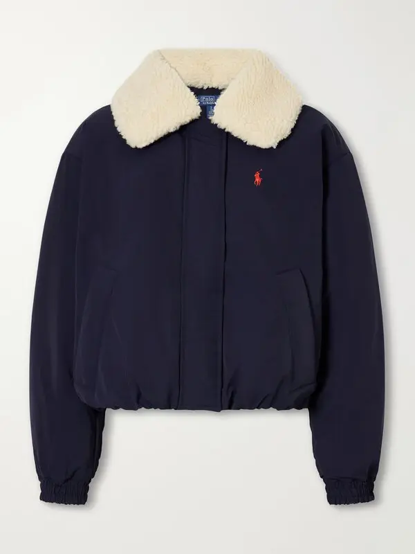 Polo Ralph Lauren Logo-embroidered Cropped Plush-trimmed Shell Down Jacket - Blue