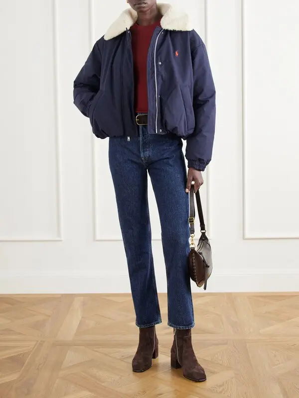 Polo Ralph Lauren Logo-embroidered Cropped Plush-trimmed Shell Down Jacket - Blue