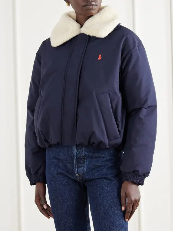 Polo Ralph Lauren Logo-embroidered Cropped Plush-trimmed Shell Down Jacket - Blue