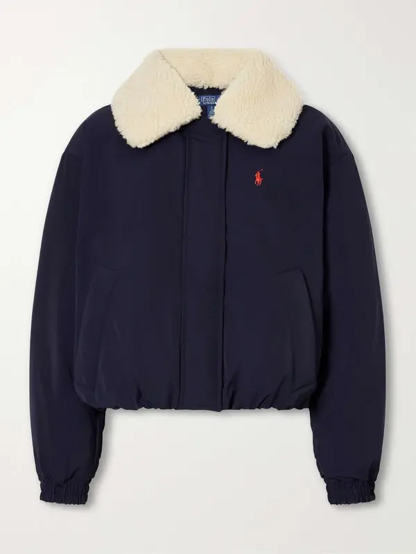 Polo Ralph Lauren Logo-embroidered Cropped Plush-trimmed Shell Down Jacket