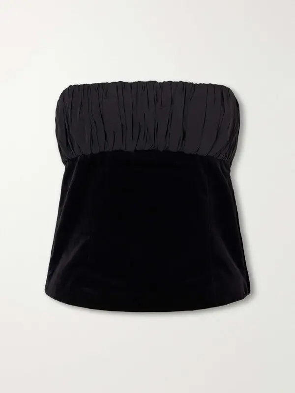 Posse Dean Strapless Ruched Cotton-velvet Top