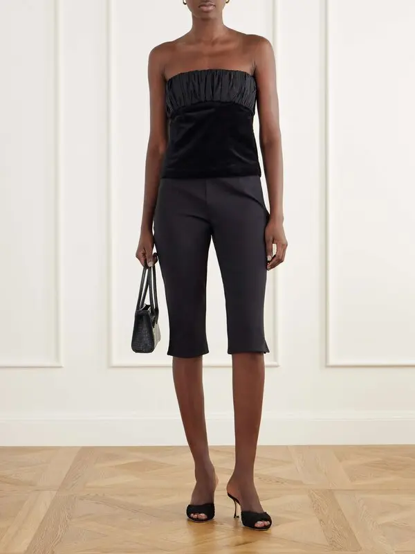 Posse Dean Strapless Ruched Cotton-velvet Top