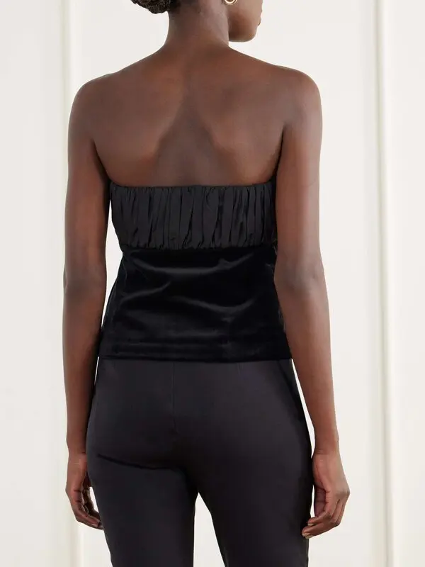 Posse Dean Strapless Ruched Cotton-velvet Top