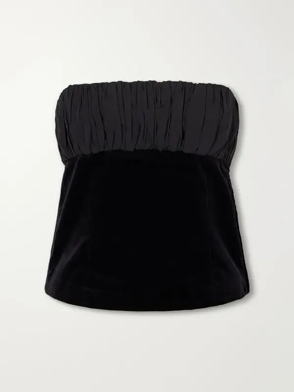 Posse Dean Strapless Ruched Cotton-velvet Top