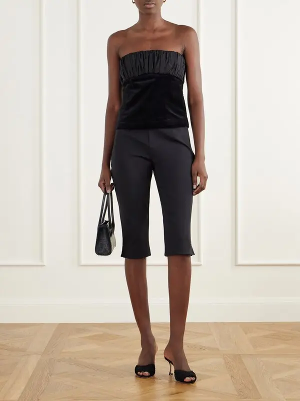 Posse Dean Strapless Ruched Cotton-velvet Top