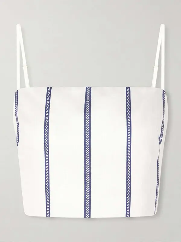 ANDRES OTALORA Tierra Sagrada Cropped Striped Linen-woven Top