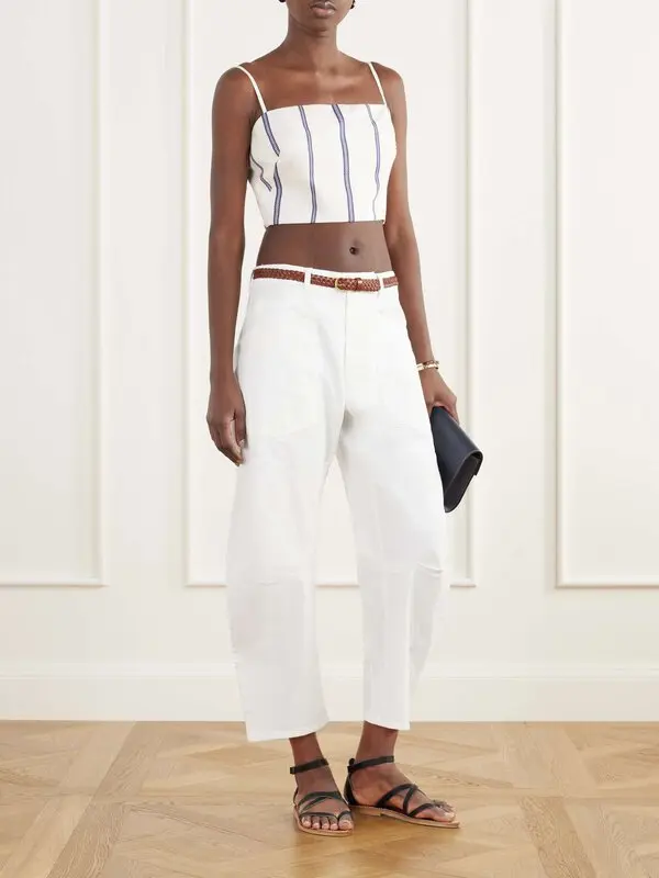 ANDRES OTALORA Tierra Sagrada Cropped Striped Linen-woven Top