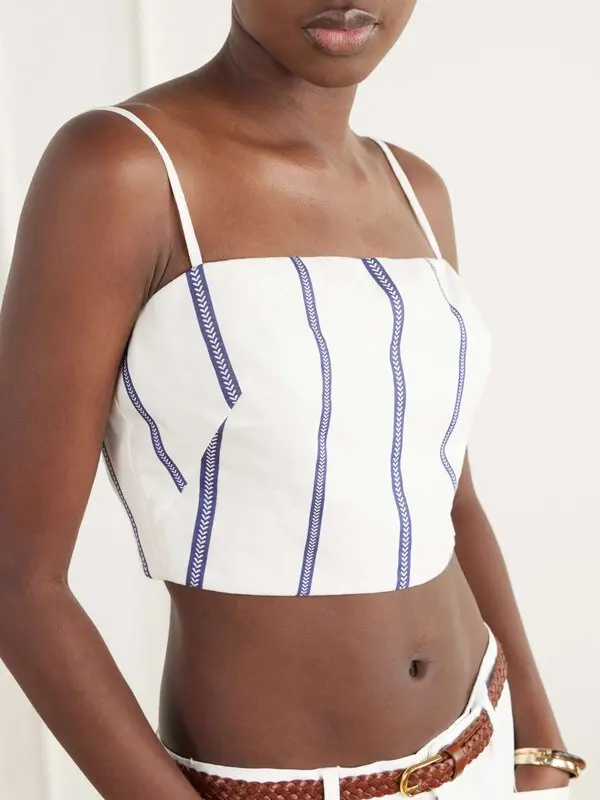 ANDRES OTALORA Tierra Sagrada Cropped Striped Linen-woven Top
