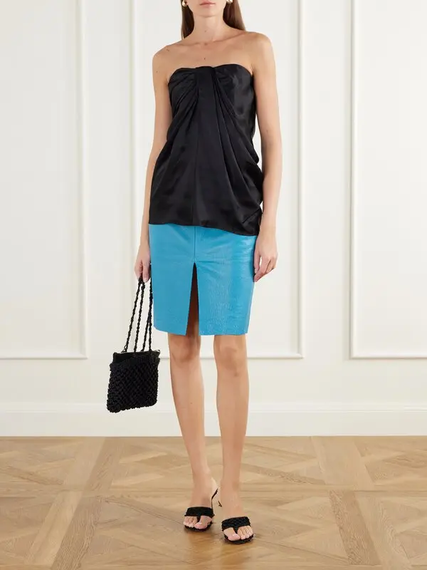 Tove Reeva Textured-leather Knee-length Skirt - Blue