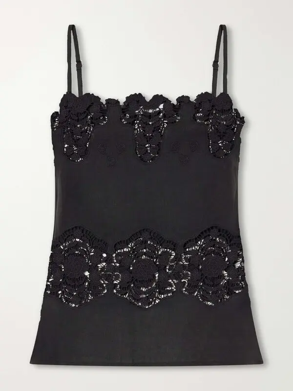 Miguelina Olympia Guipure Lace Woven Cotton And Linen-blend Cami - Black