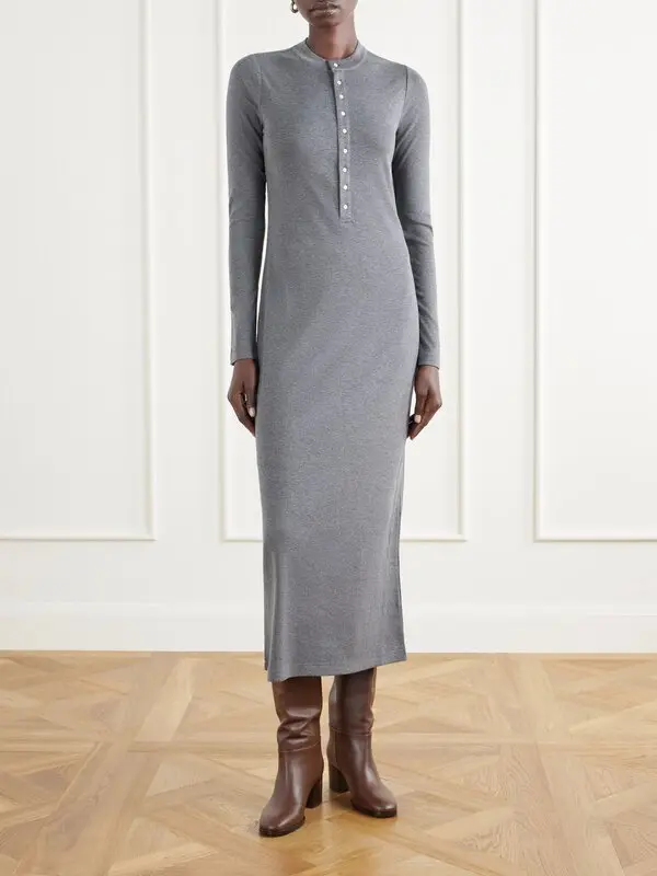 Polo Ralph Lauren Ribbed Lyocell-blend Jersey Henley Midi Dress