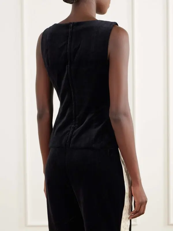 Posse Florian Embroidered Satin-trimmed Cotton-velvet Top