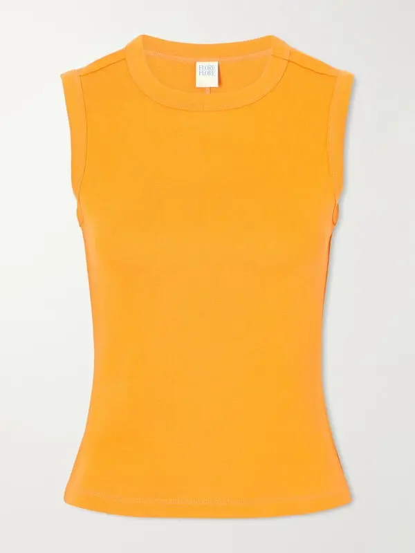 FLORE FLORE Esmé Ribbed Organic Cotton-jersey Tank - Orange