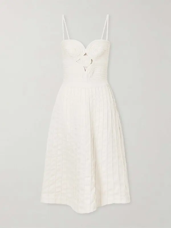 ANDRES OTALORA Terra Cut-out Corded Linen Woven Midi Dress - Ivory